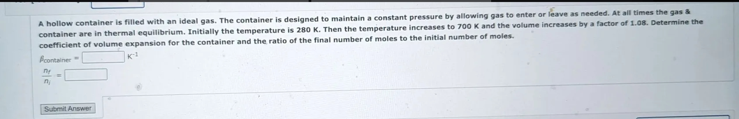 Solved ASAP WILL LEAVE GOOD REVIEW A hollow container is | Chegg.com