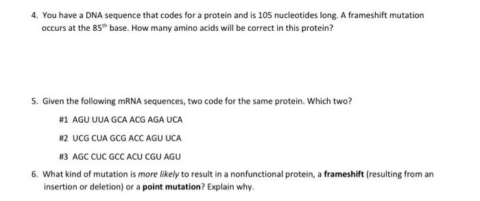Solved 4. You have a DNA sequence that codes for a protein | Chegg.com