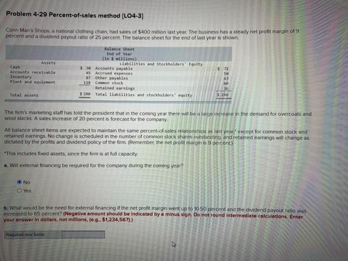Solved Problem 4-29 Percent-of-sales method (L04-3) Conn | Chegg.com