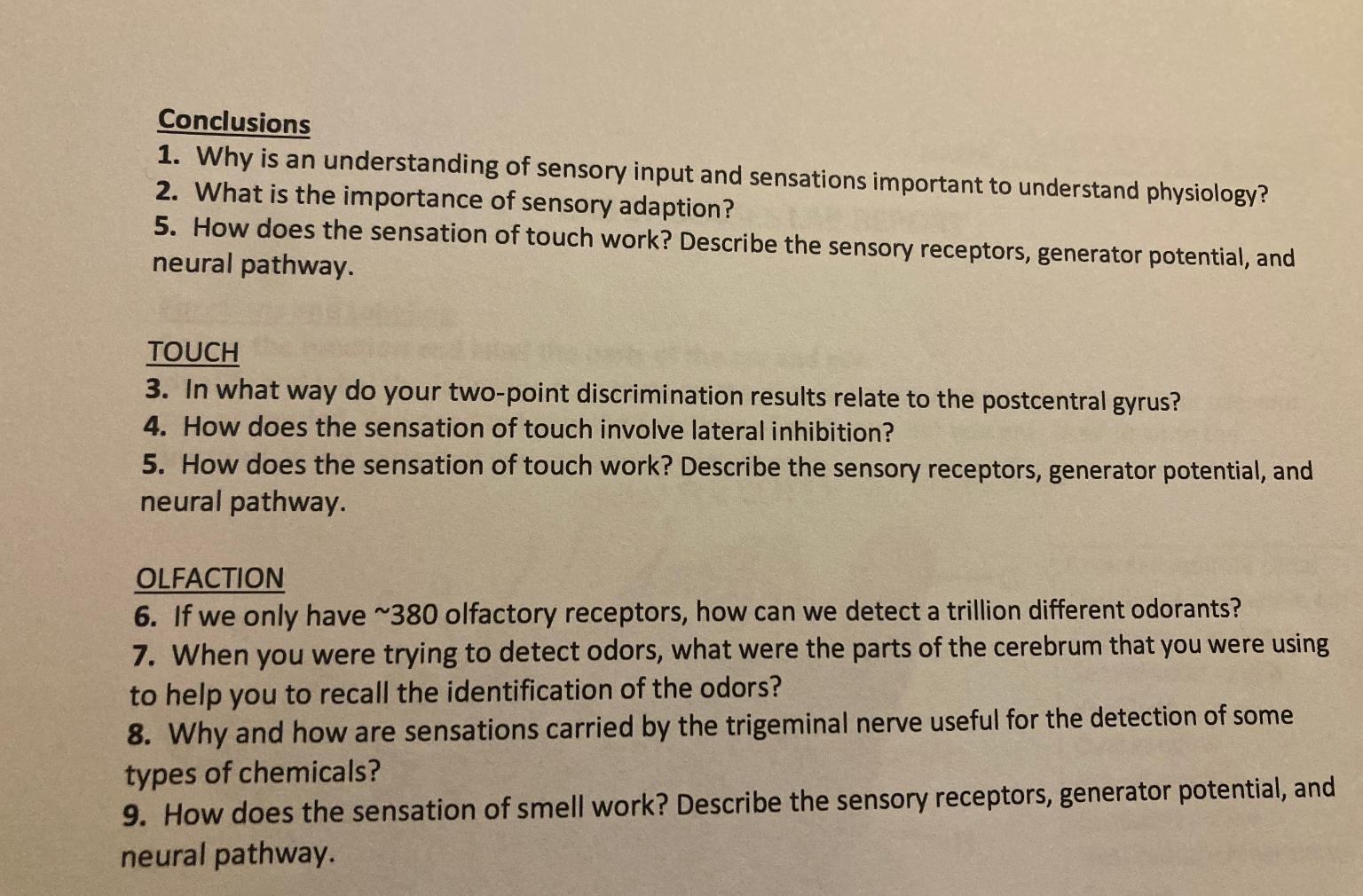 Solved ConclusionsWhy is an understanding of sensory input | Chegg.com