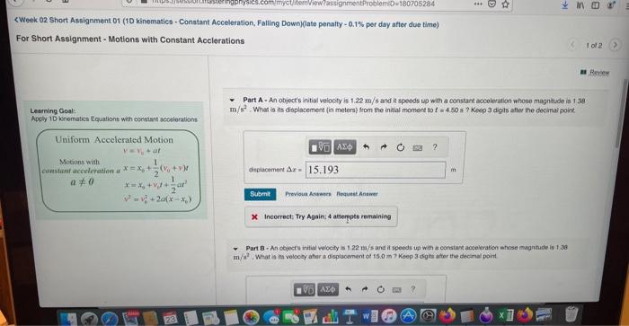 Part A An Objects Initial Velocity Is 1 22 M S And