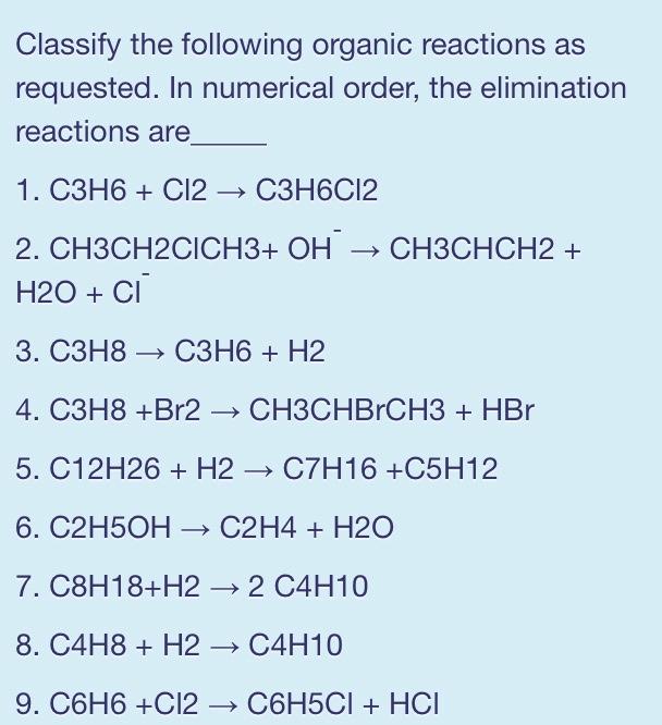 Solved Classify the following organic reactions as | Chegg.com