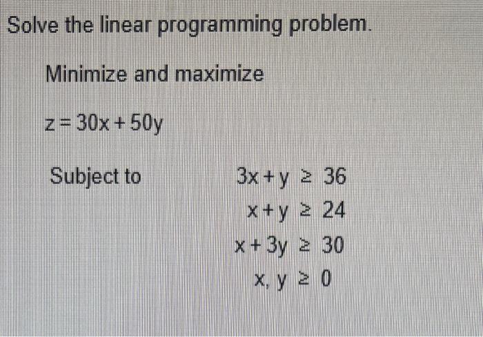 Solved Solve the linear programming problem. Minimize and | Chegg.com