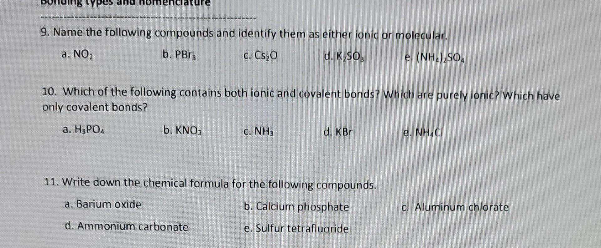 Solved 9. Name the following compounds and identify them as | Chegg.com