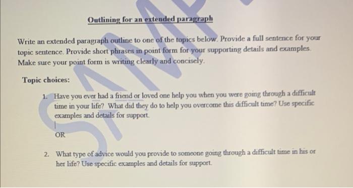 Write an extended paragraph outhine to one of the | Chegg.com