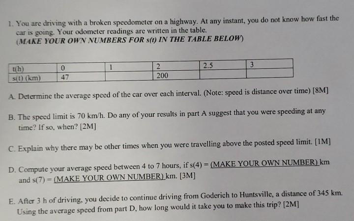 Solved 1. You are driving with a broken speedometer on a | Chegg.com