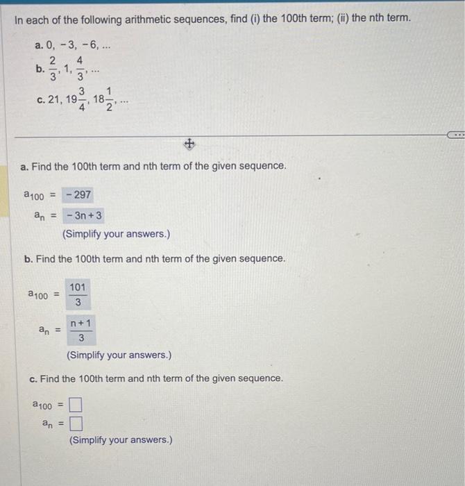 Solved In each of the following arithmetic sequences, find | Chegg.com