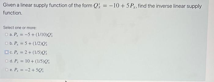 Solved Given A Linear Supply Function Of The Form 4203
