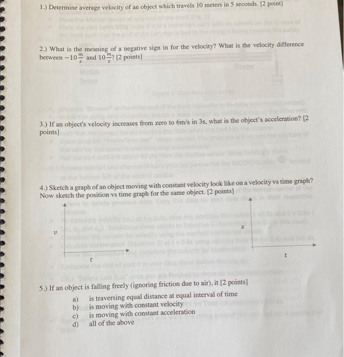 Solved 1 Determine Average Velocity Of An Object Which
