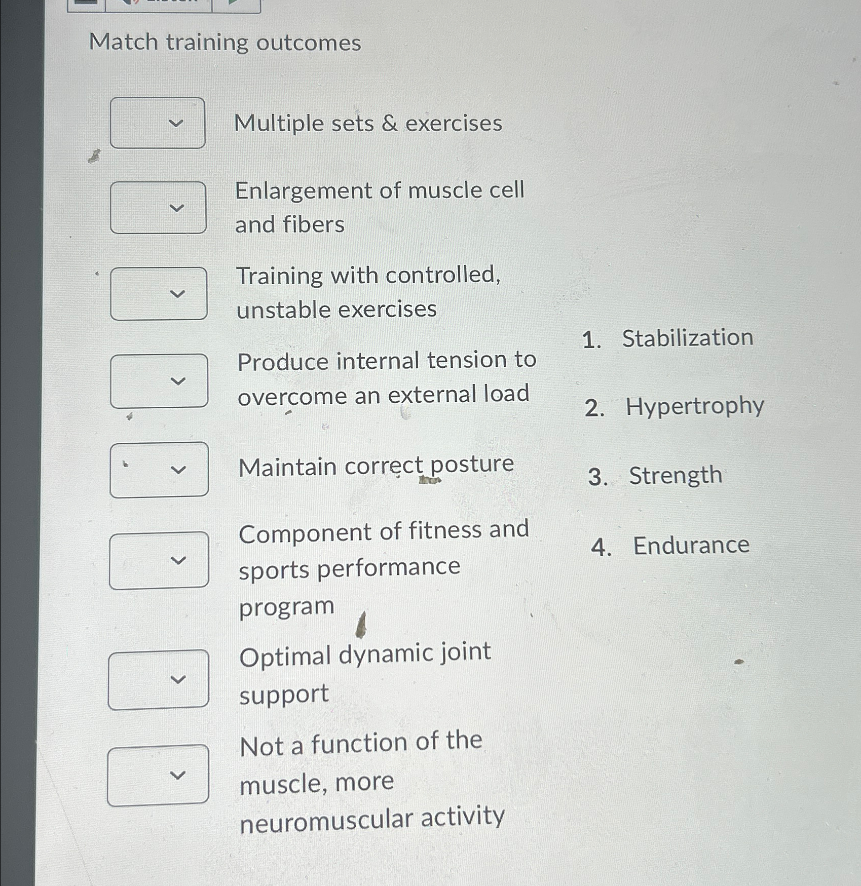 Solved Match training outcomesMultiple sets & | Chegg.com