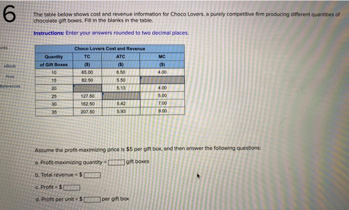Solved 6 The table below shows cost and revenue information | Chegg.com