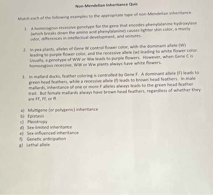 Solved Non-Mendelian Inheritance Quiz Match each of the | Chegg.com