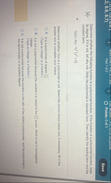 Solved .2, 8.6, 8.7)Part 1 ﻿of 2Points: 0 ﻿of 1Determine | Chegg.com