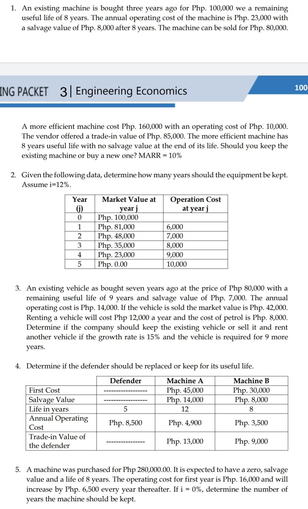Solved 1. An existing machine is bought three years ago for | Chegg.com