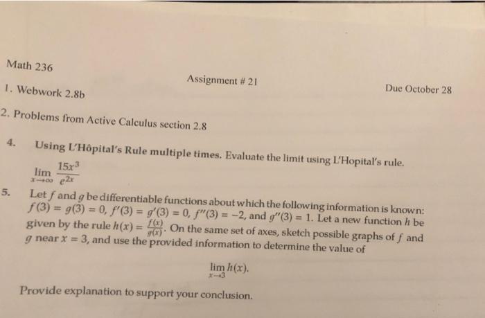 Solved Math 236 Assignment #21 1. Webwork 2.8b Due October | Chegg.com