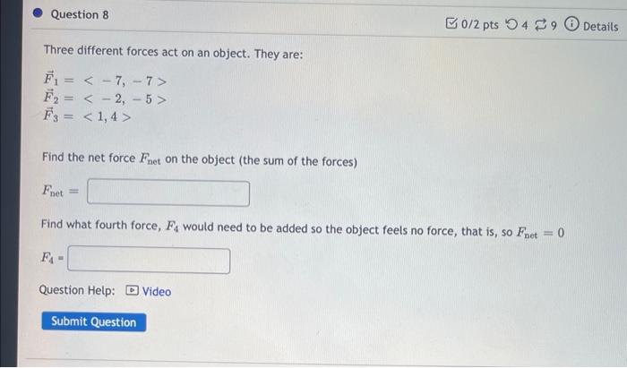 Solved Three different forces act on an object. They are: | Chegg.com