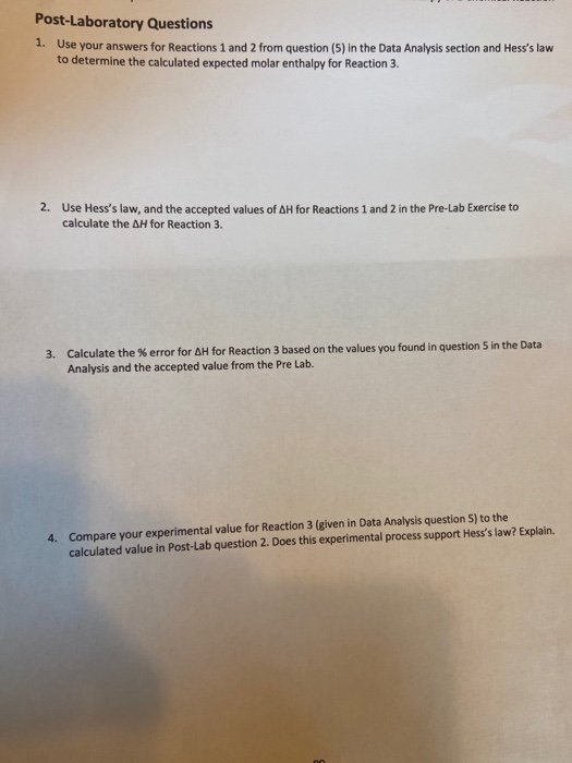 Post-Laboratory Questions 1. Use your answers for | Chegg.com