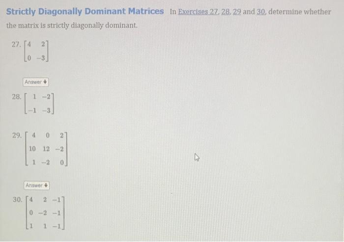 Solved Strictly Diagonally Dominant Matrices In Exercises | Chegg.com