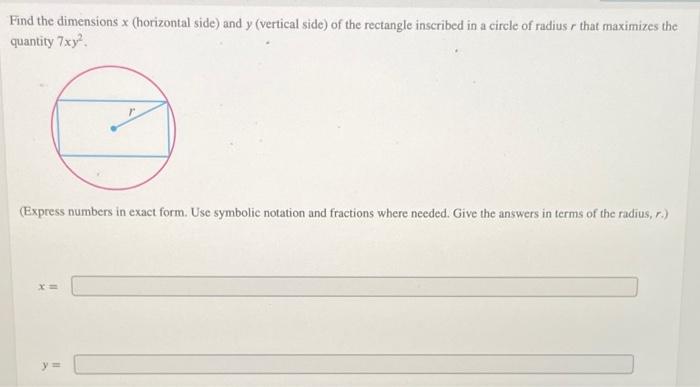 Solved Find the dimensions x (horizontal side) and y | Chegg.com