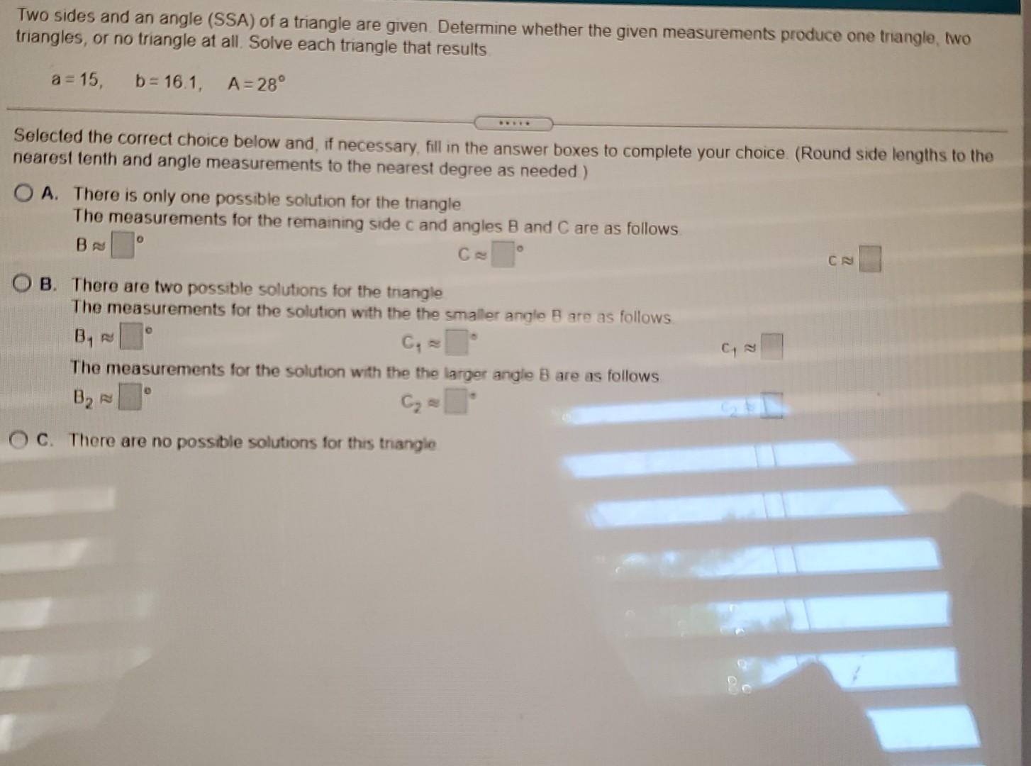 Solved Two sides and an angle (SSA) of a triangle are given | Chegg.com