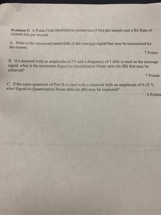 Solved Problem 5: A Pulse Code Modulation system uses 8 bits | Chegg.com