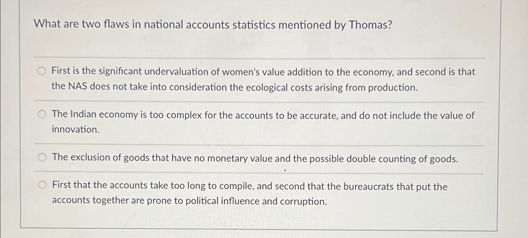 Solved What are two flaws in national accounts statistics | Chegg.com