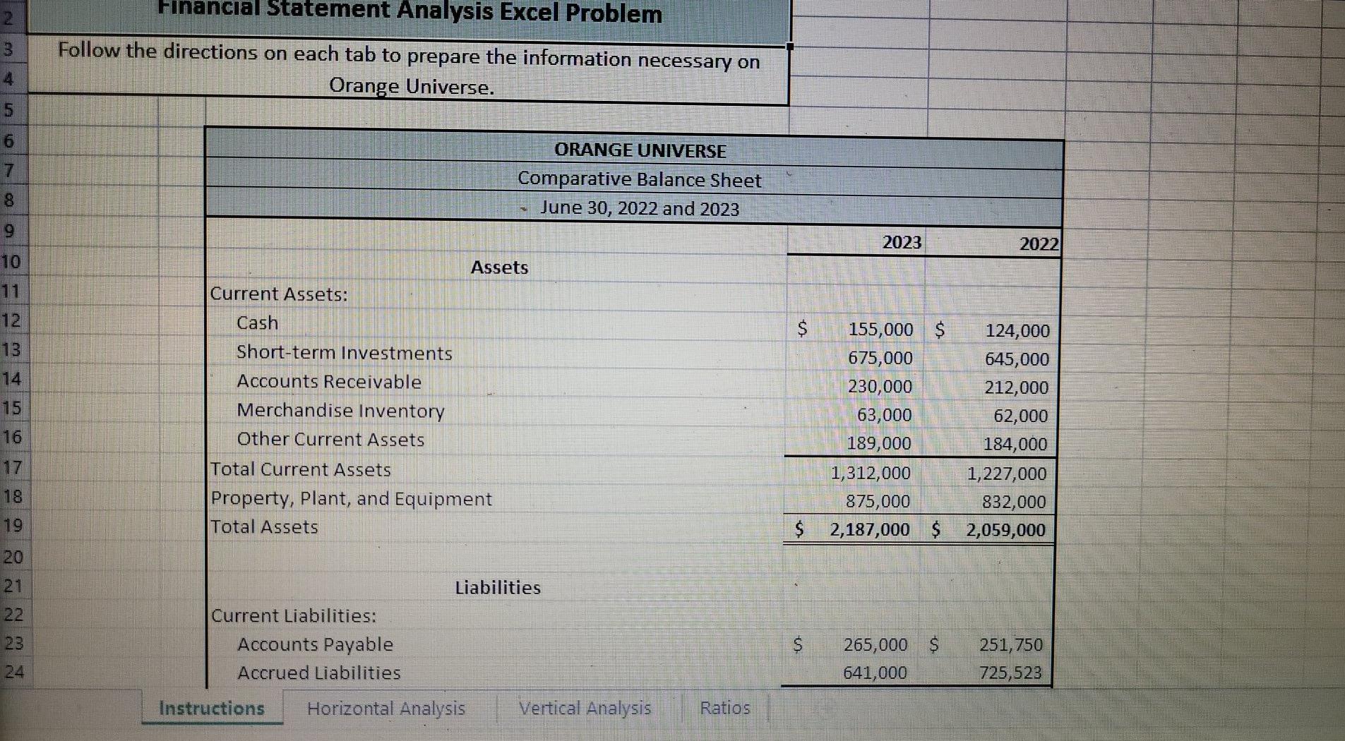 Solved Financial Statement Analysis Excel Problem Follow the | Chegg.com