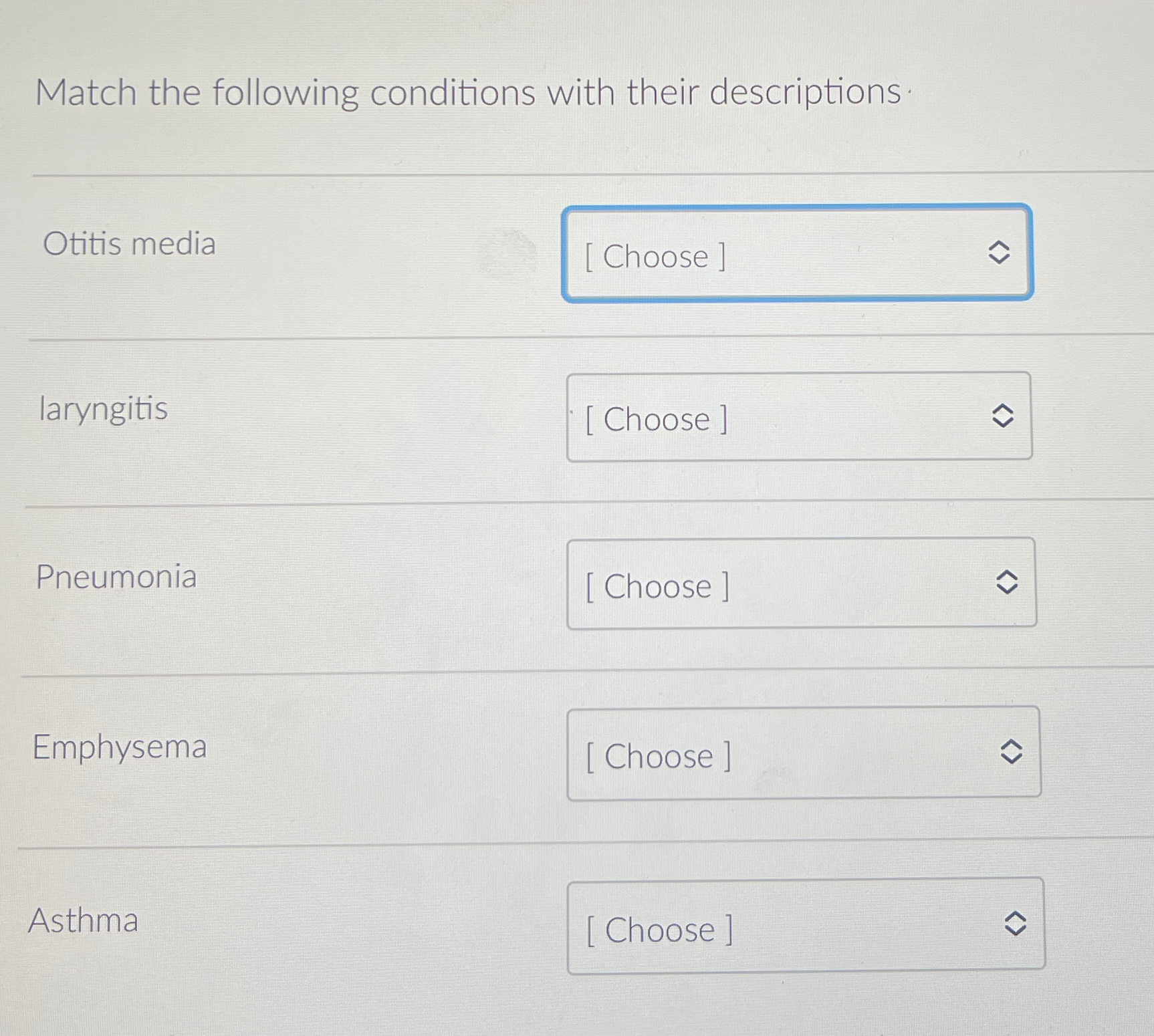 Solved Match the following conditions with their | Chegg.com