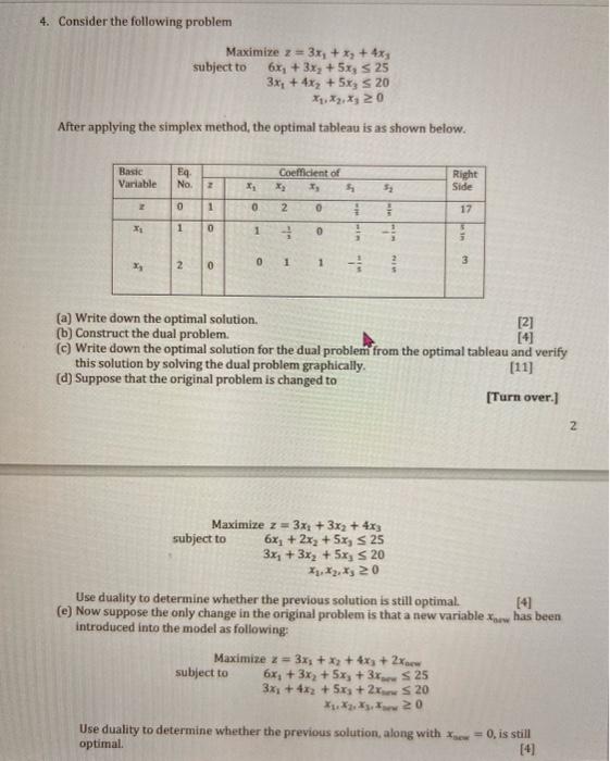 Solved 4. Consider the following problem Maximize | Chegg.com
