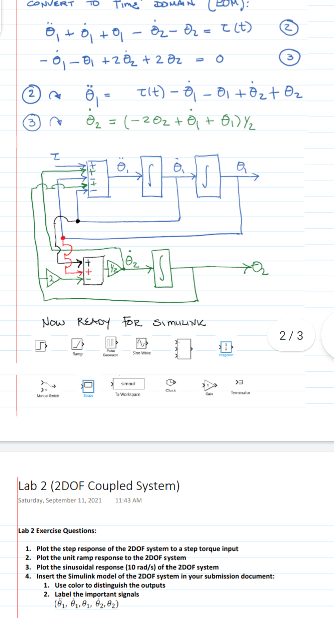 Solved 1. Plot the step response of the 2DOF system to a | Chegg.com