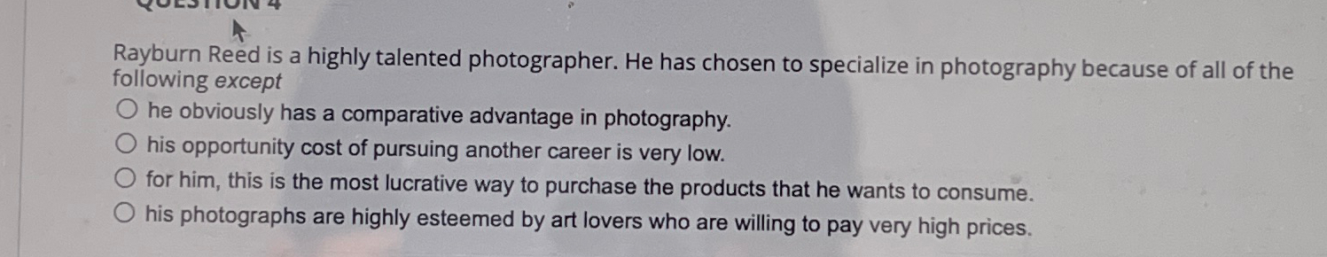 Solved Rayburn Reed is a highly talented photographer. He | Chegg.com