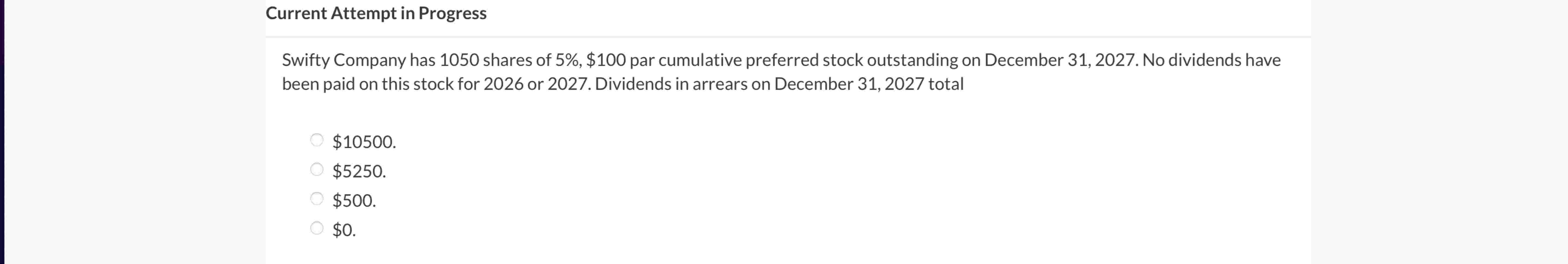 Solved Current Attempt in ProgressSwifty Company has 1050 | Chegg.com