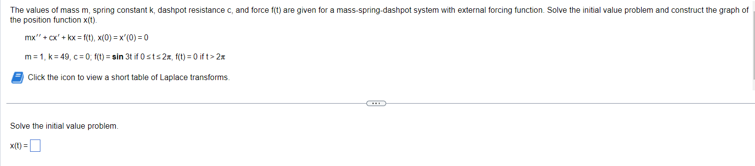 Solved The values of mass m , ﻿spring constant k , ﻿dashpot | Chegg.com