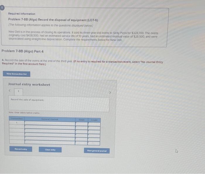 Solved Required information Problem 7.8B (Algo) Record the | Chegg.com