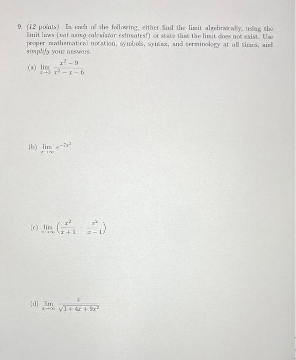 Solved 9. (12 points) In each of the following, either find | Chegg.com