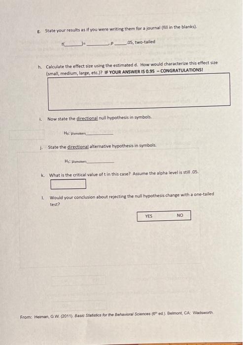 Solved I need help with another One Sample t test worksheet. | Chegg.com