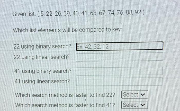 Solved Given list: (5,22,26,39,40,41,63,67,74,76,88,92) | Chegg.com