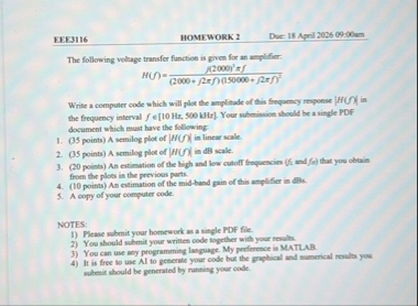 Solved EEE:3116HOMEWORK 2Dur: 18 ﻿April 2026 09:00umThe | Chegg.com