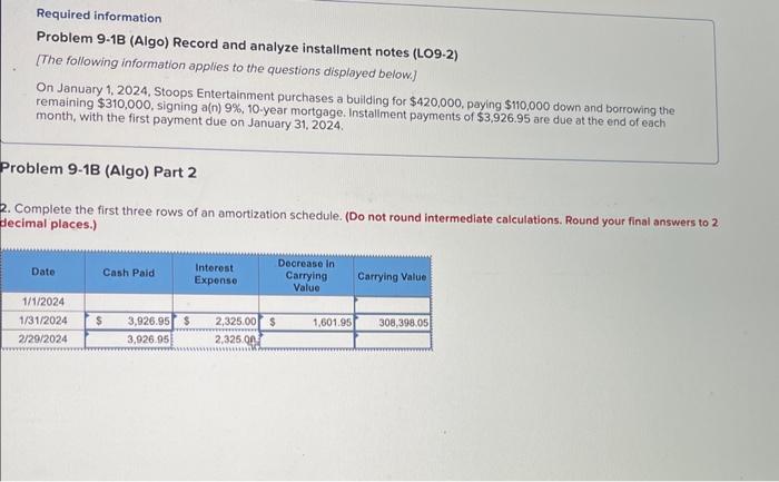 Solved Required information Problem 9-1B (Algo) Record and | Chegg.com