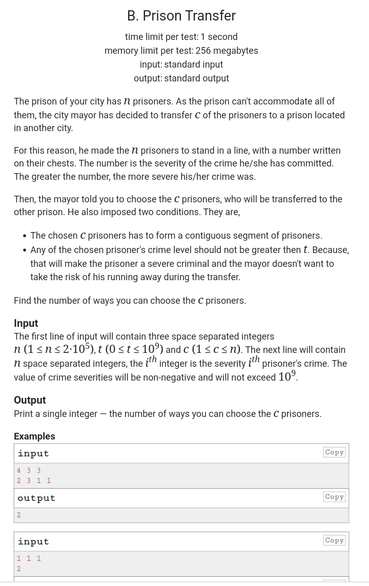 Solved B Prison Transfer Time Limit Per Test 1 Second