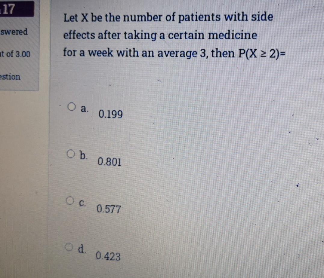 Solved 17 swered Let X be the number of patients with side | Chegg.com
