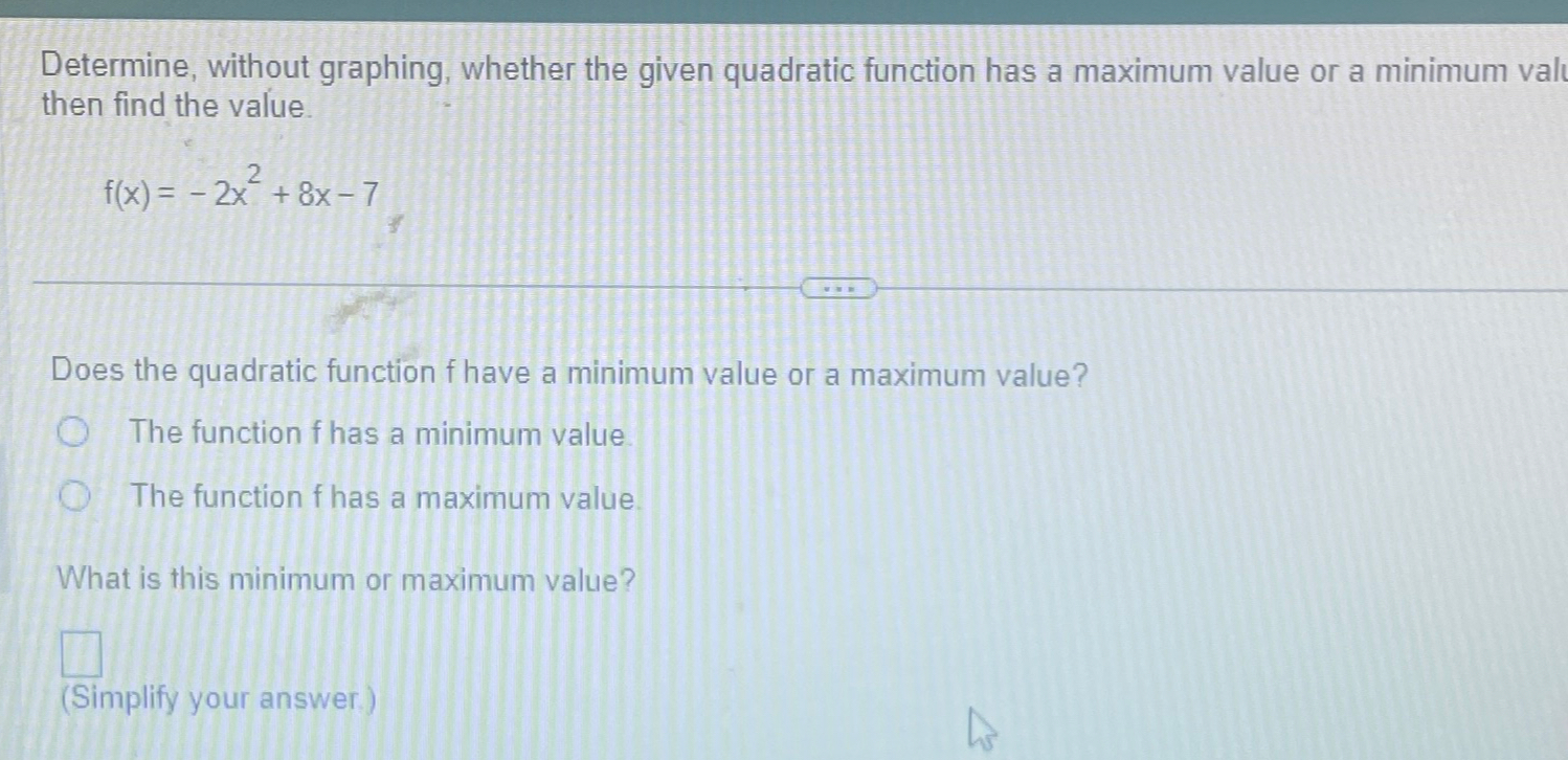 Solved Determine, without graphing, whether the given | Chegg.com