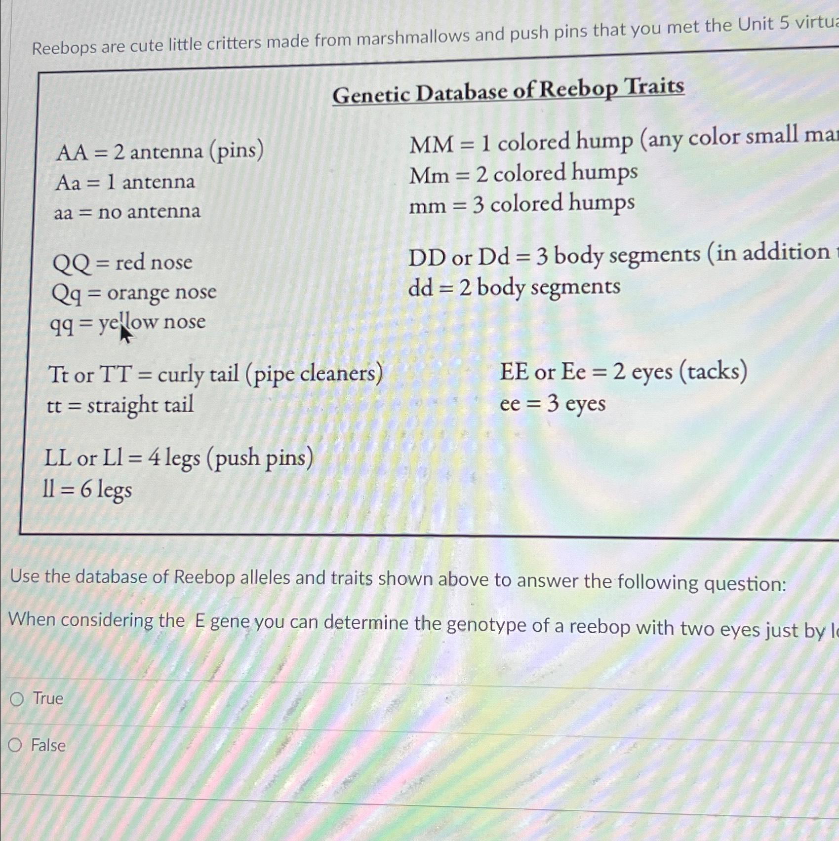 Solved Reebops are cute little critters made from | Chegg.com