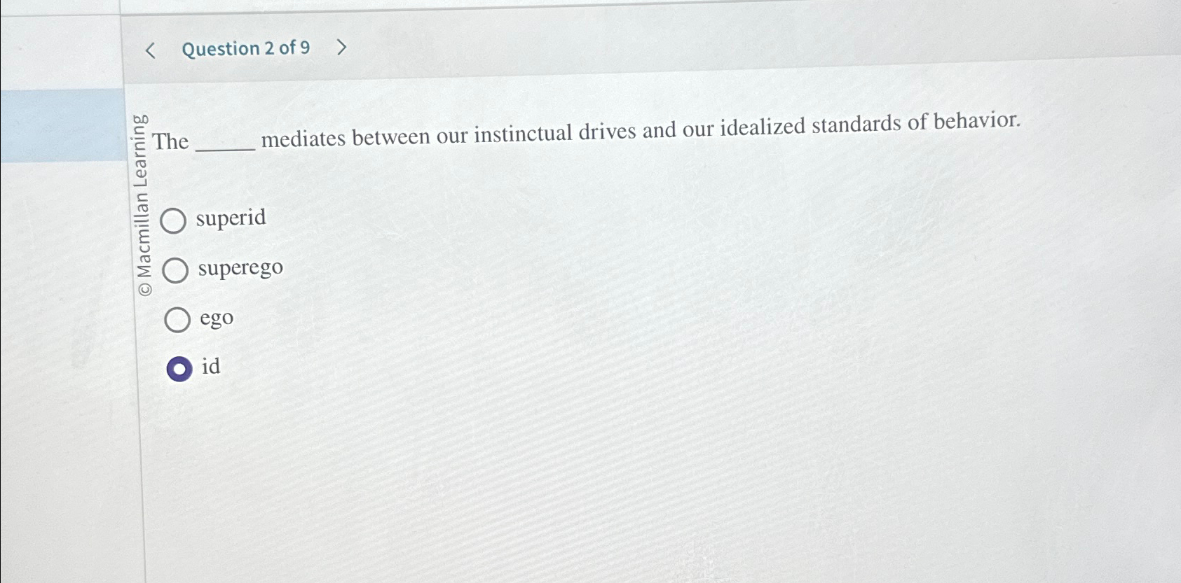 Solved Question 2 ﻿of 9 ﻿mediates between our instinctual | Chegg.com