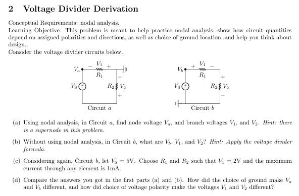 Solved 2 ﻿Voltage Divider DerivationConceptual Requirements: | Chegg.com