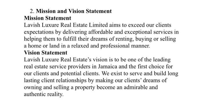 Solved 2. Mission and Vision Statement Mission Statement | Chegg.com