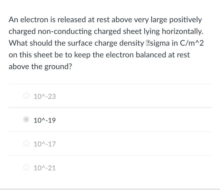 Solved An electron is released at rest above very large | Chegg.com
