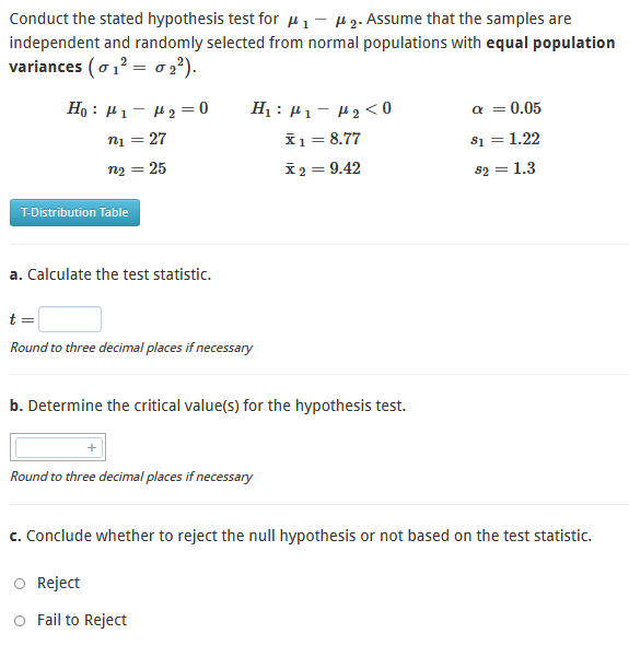 c. ﻿Conclude whether to reject the null hypothesis or | Chegg.com