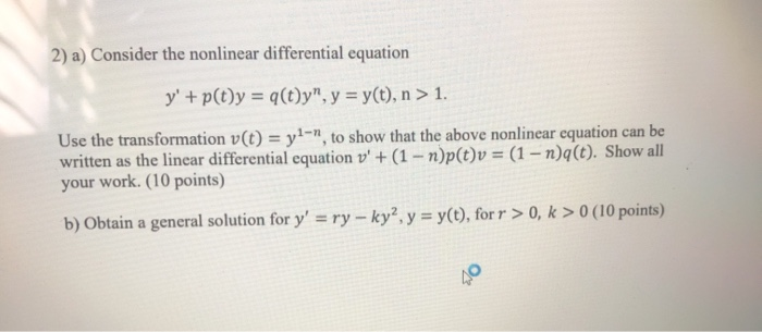 Solved 2) a) Consider the nonlinear differential equation y' | Chegg.com