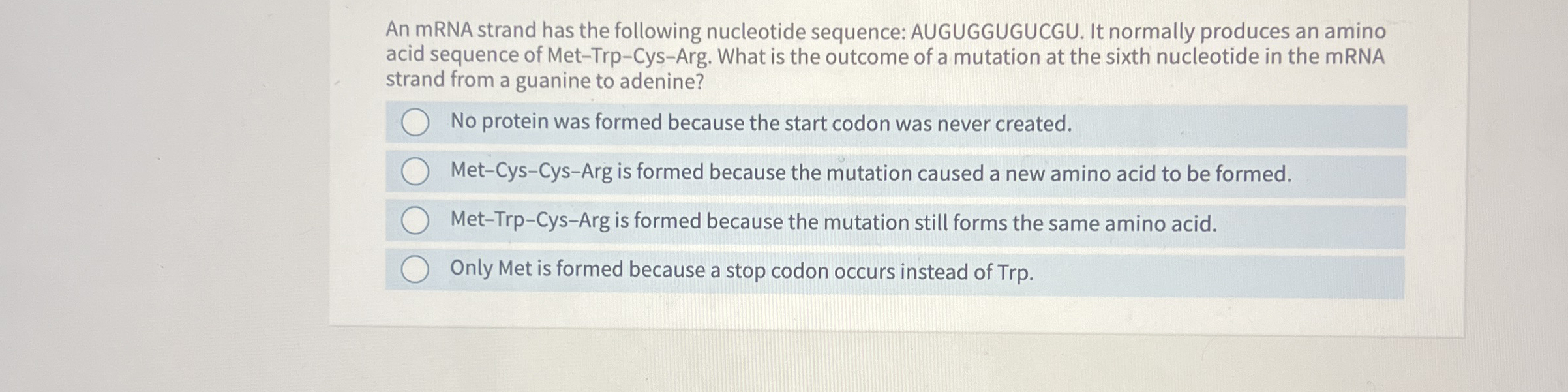 Solved An mRNA strand has the following nucleotide sequence: | Chegg.com